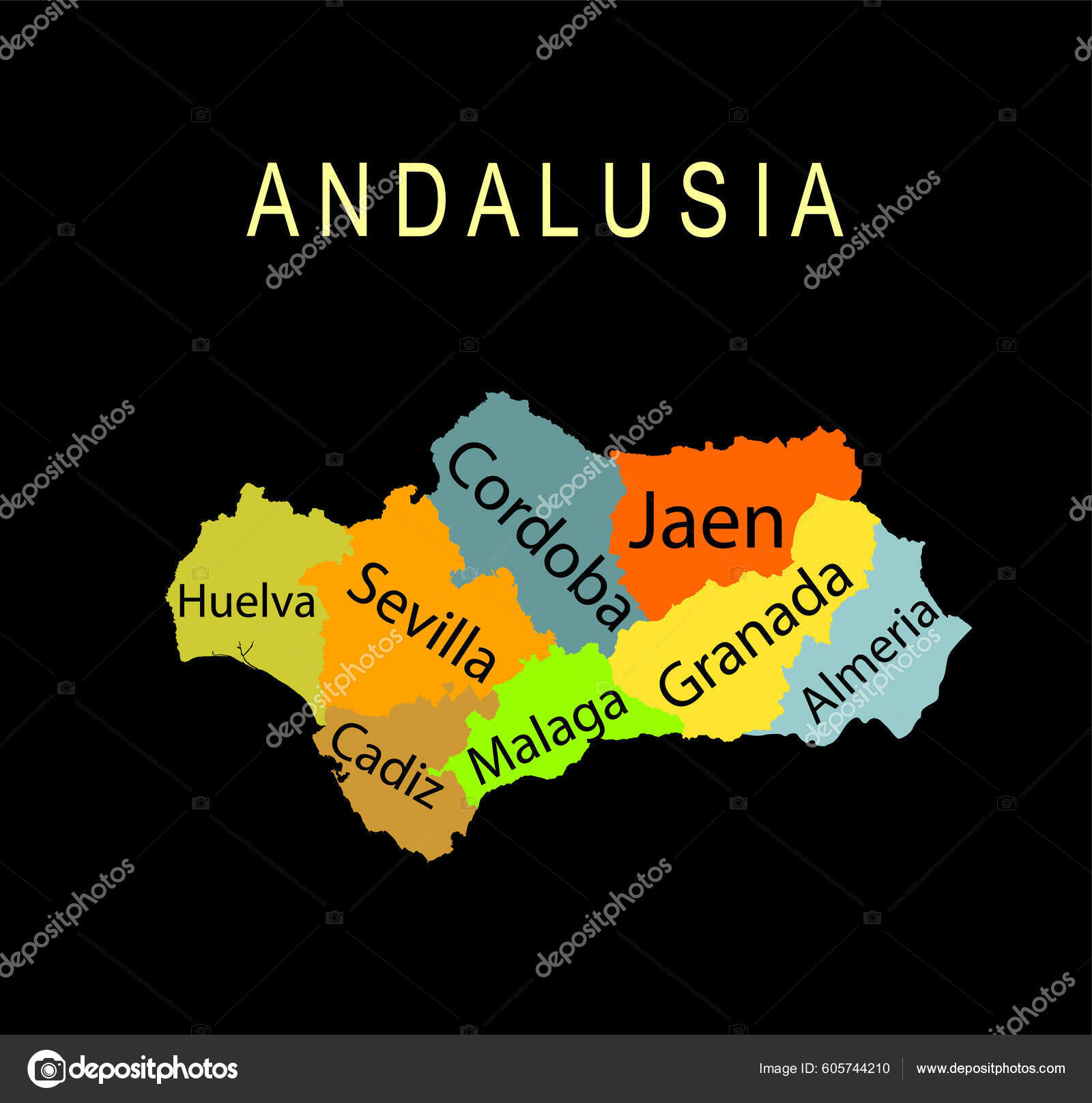 Comunidad Autónoma Andalucía Mapa Vector Silueta Ilustración Aislada ...