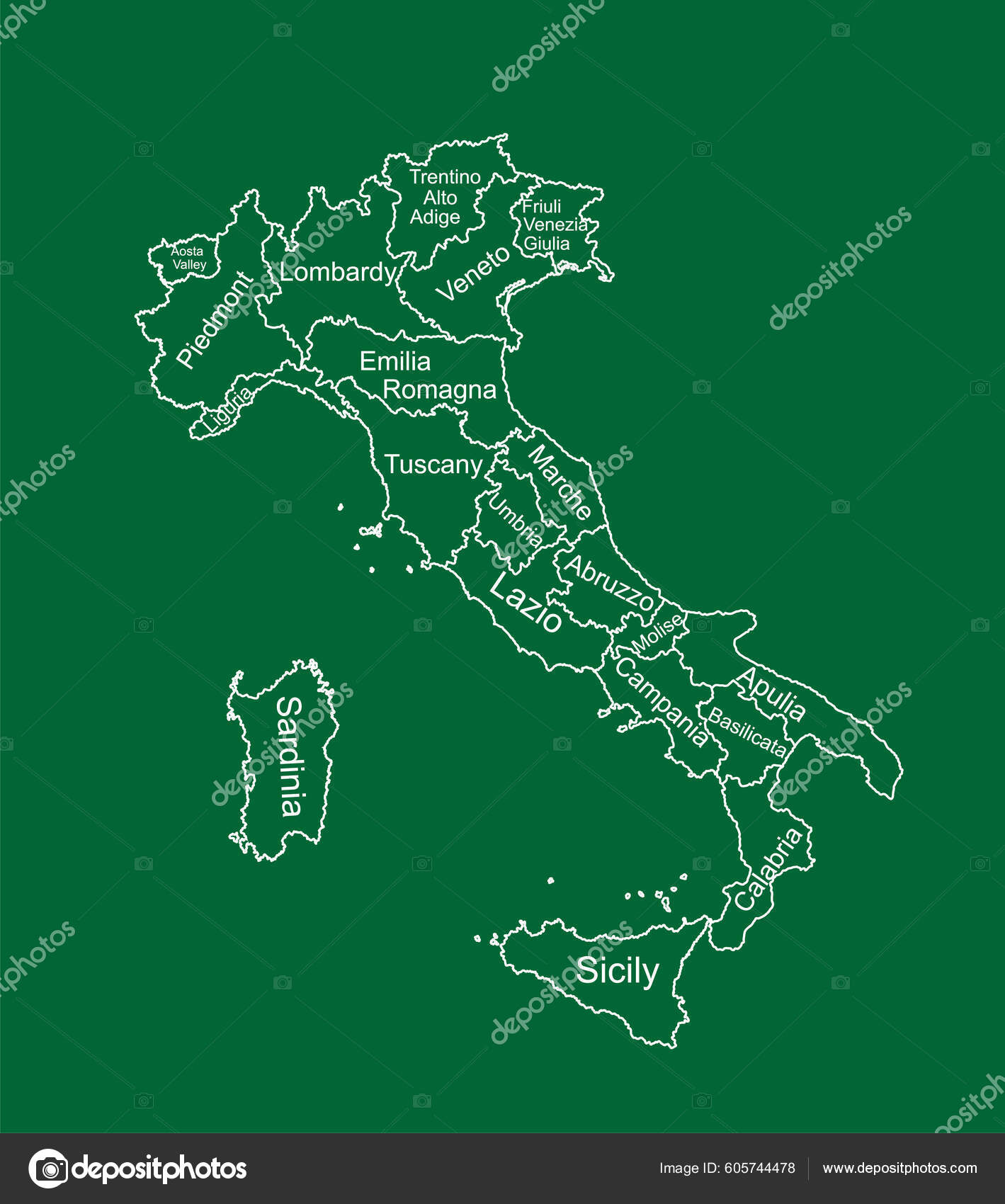 Vector Map Italy Line Contour Silhouette Illustration Isolated Green ...