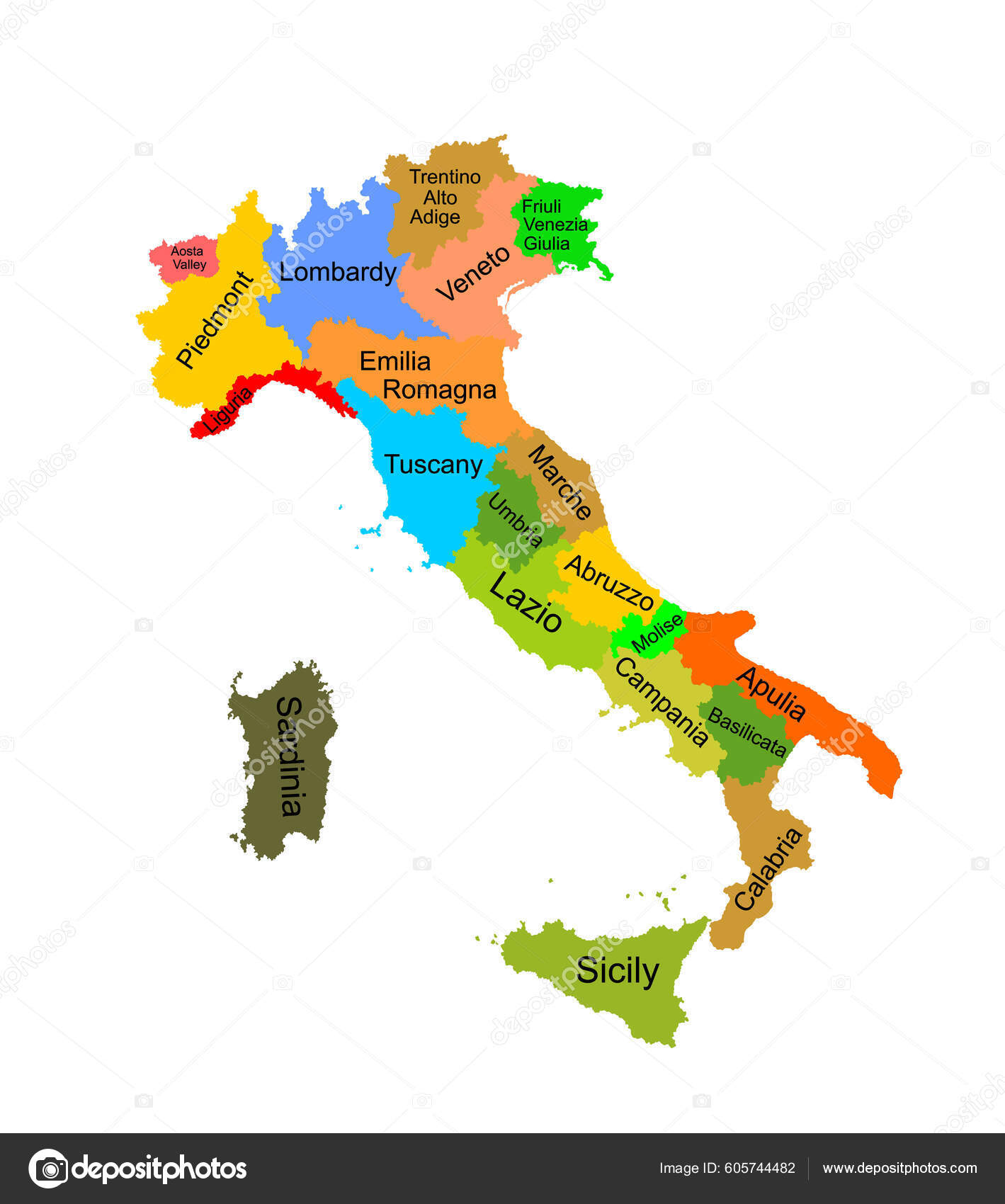 Colorful Map Italy Vector Silhouette Illustration Isolated White ...