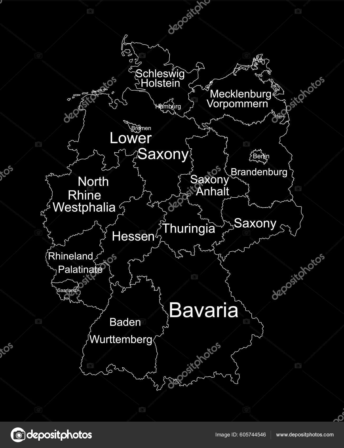 Tyskland Kort Linje Kontur Vektor Silhuet Illustration Isoleret Sort ...