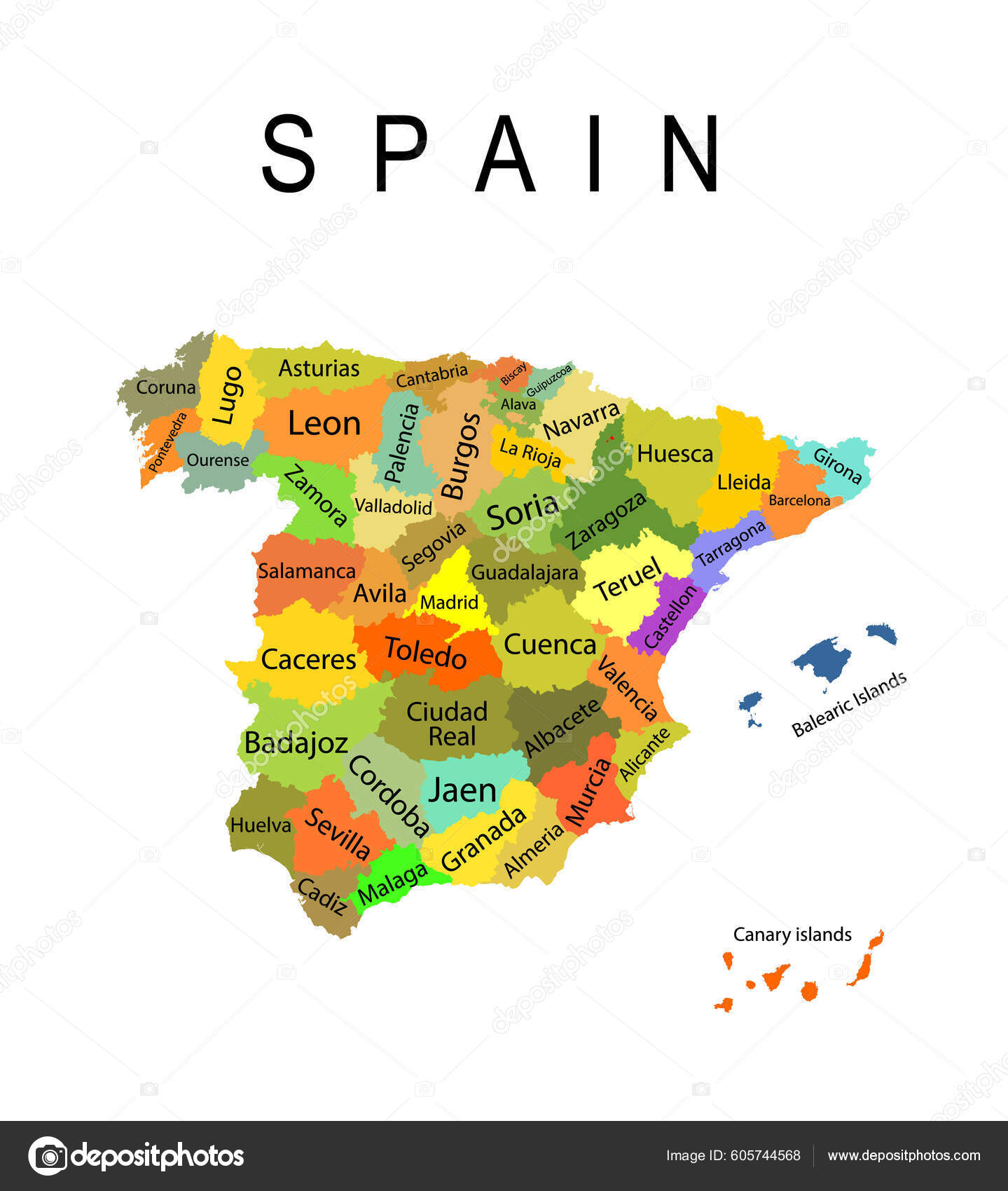 Colorful Spain Map Vector Silhouette Illustration Isolated White ...