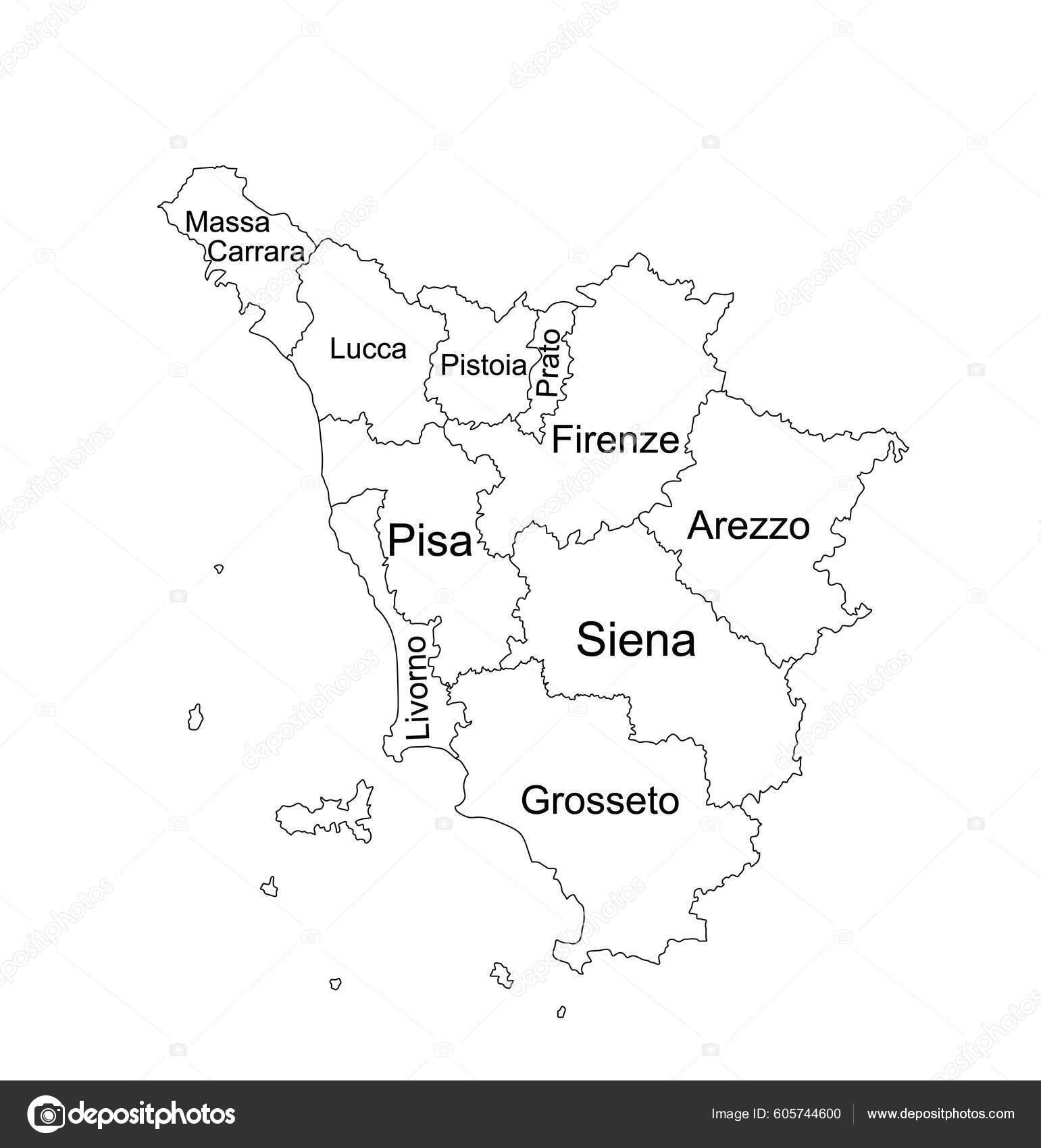 Editable Tuscany Line Contour Map Vector Silhouette Illustration ...