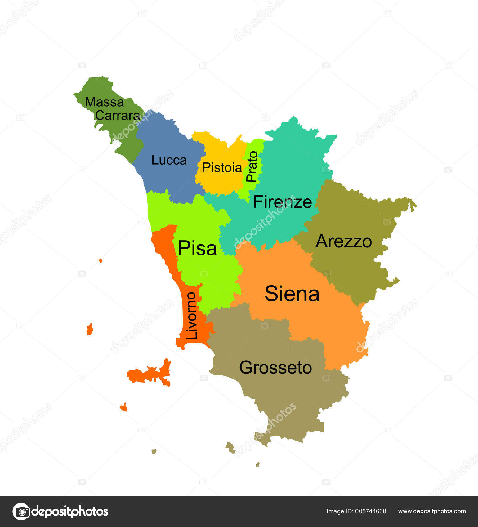 Colorful Tuscany Map Vector Silhouette Illustration Isolated White ...