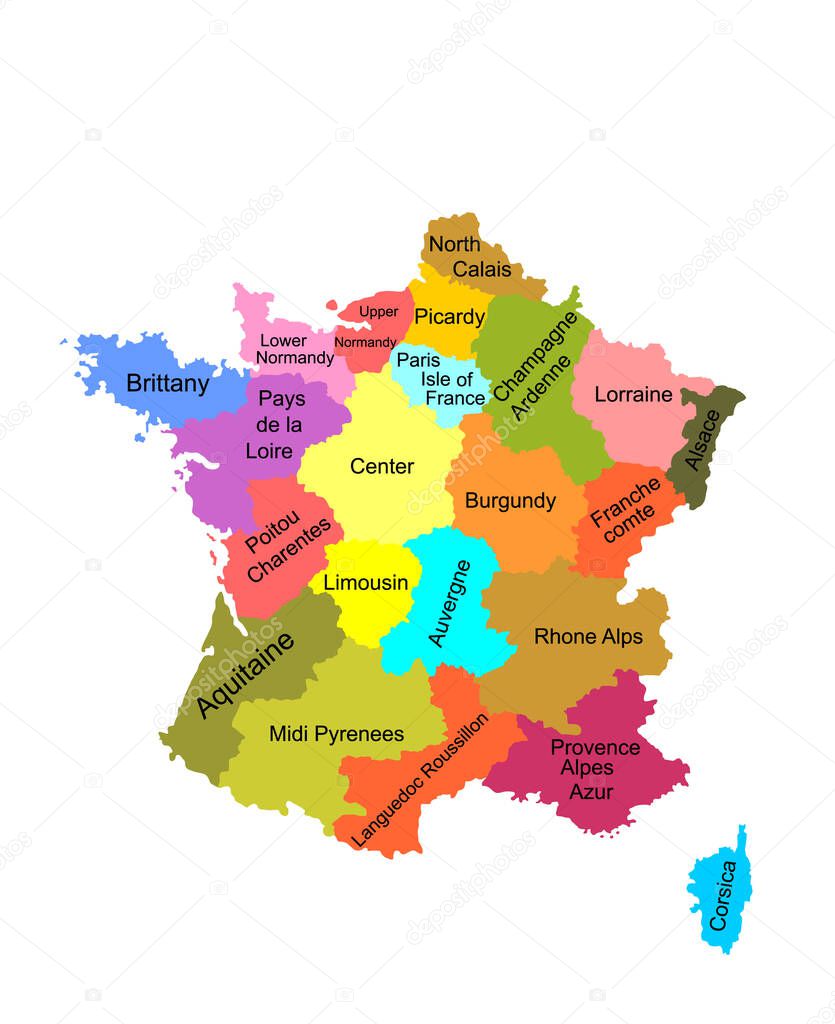 Colorful vector map of France vector silhouette illustration isolated ...