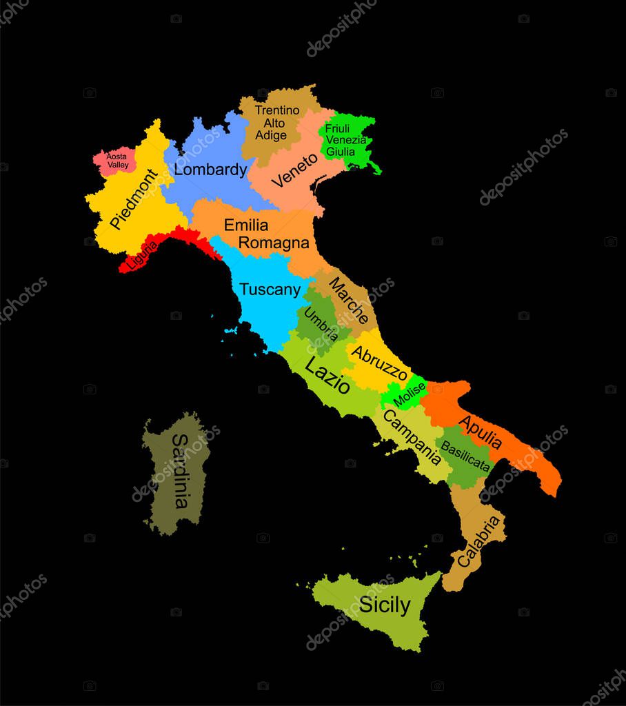 Mappa Colorata Dell'italia Illustrazione Della Silhouette Vettoriale ...