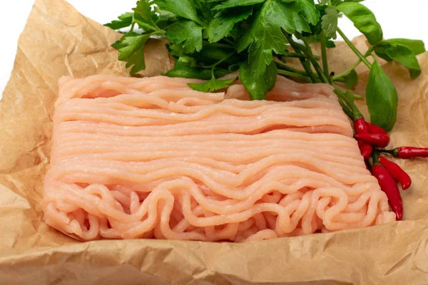 Chicken mince meat texture background closeup. Ground fresh chicken ...