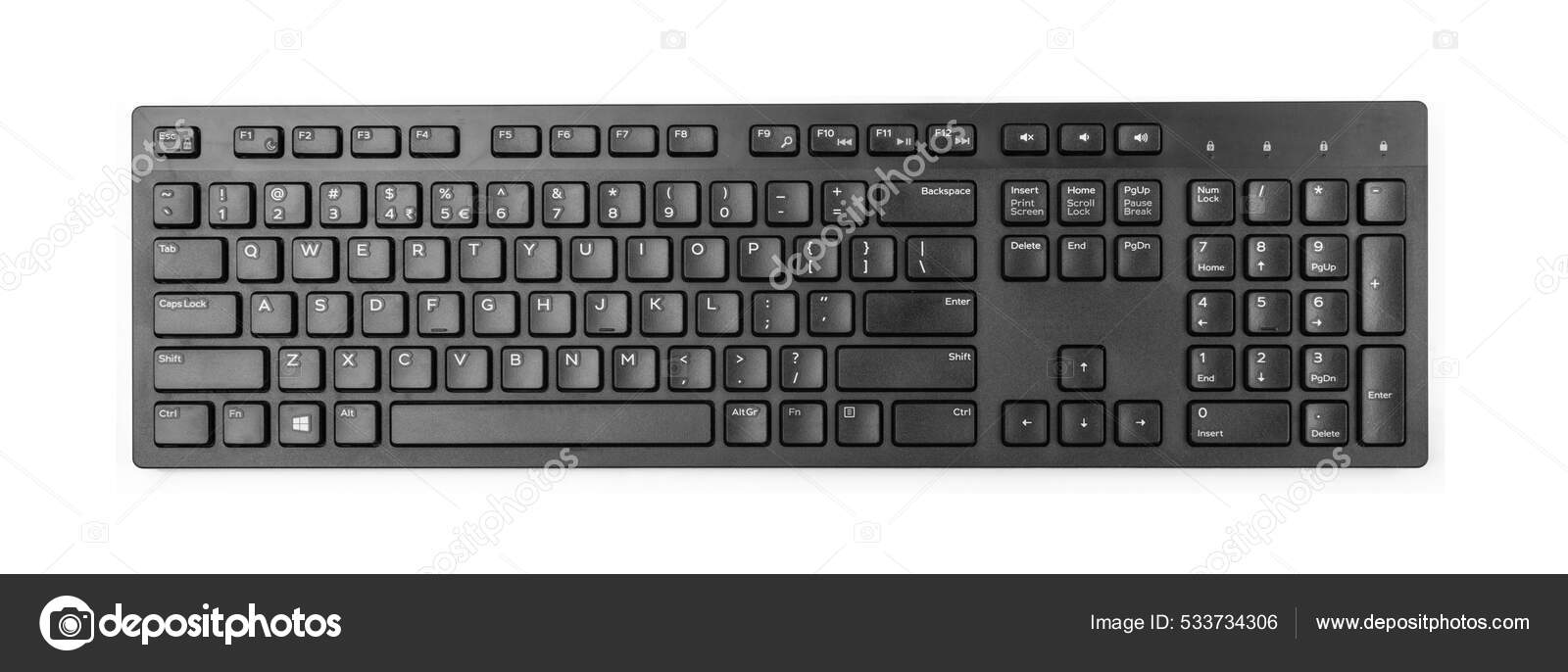 Black Wireless Keyboard Isolated Top View Grey Keyboard Buttons Hotkey ...