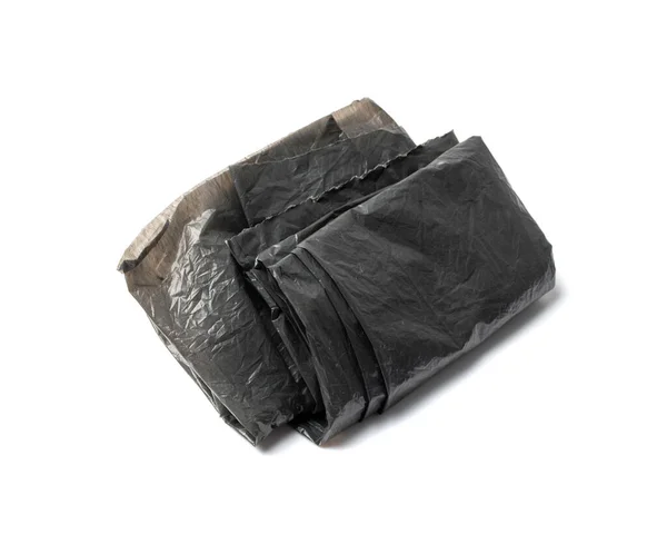 Empty folded garbage bag isolated. Trash package top view, new plastic ...