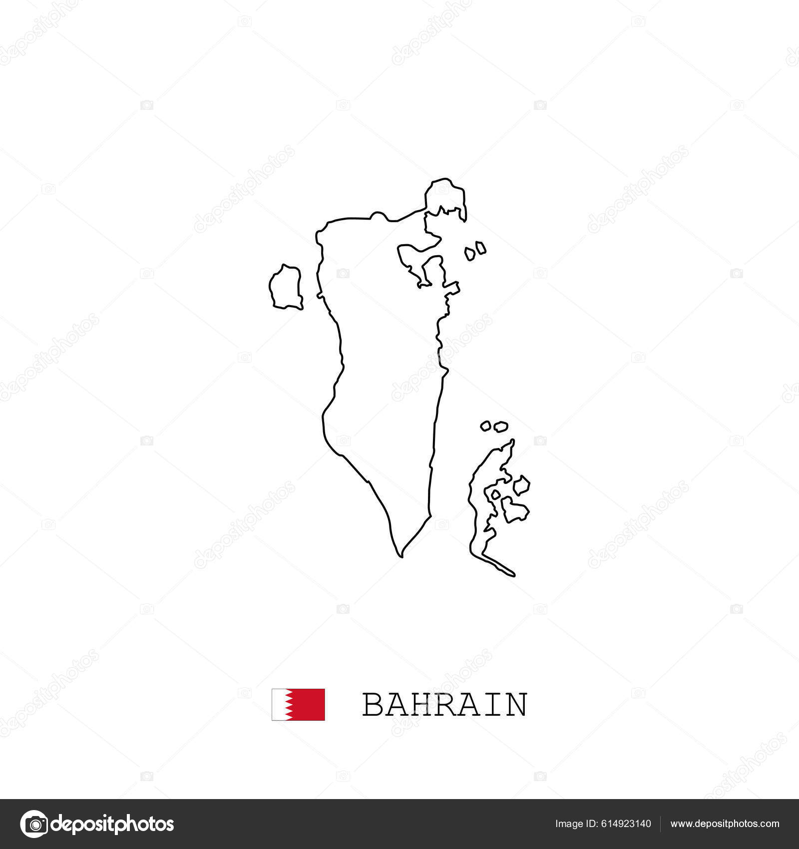 Garis Besar Peta Vektor Bahrain Garis Linier Peta Hitam Bahrain Vektor ...