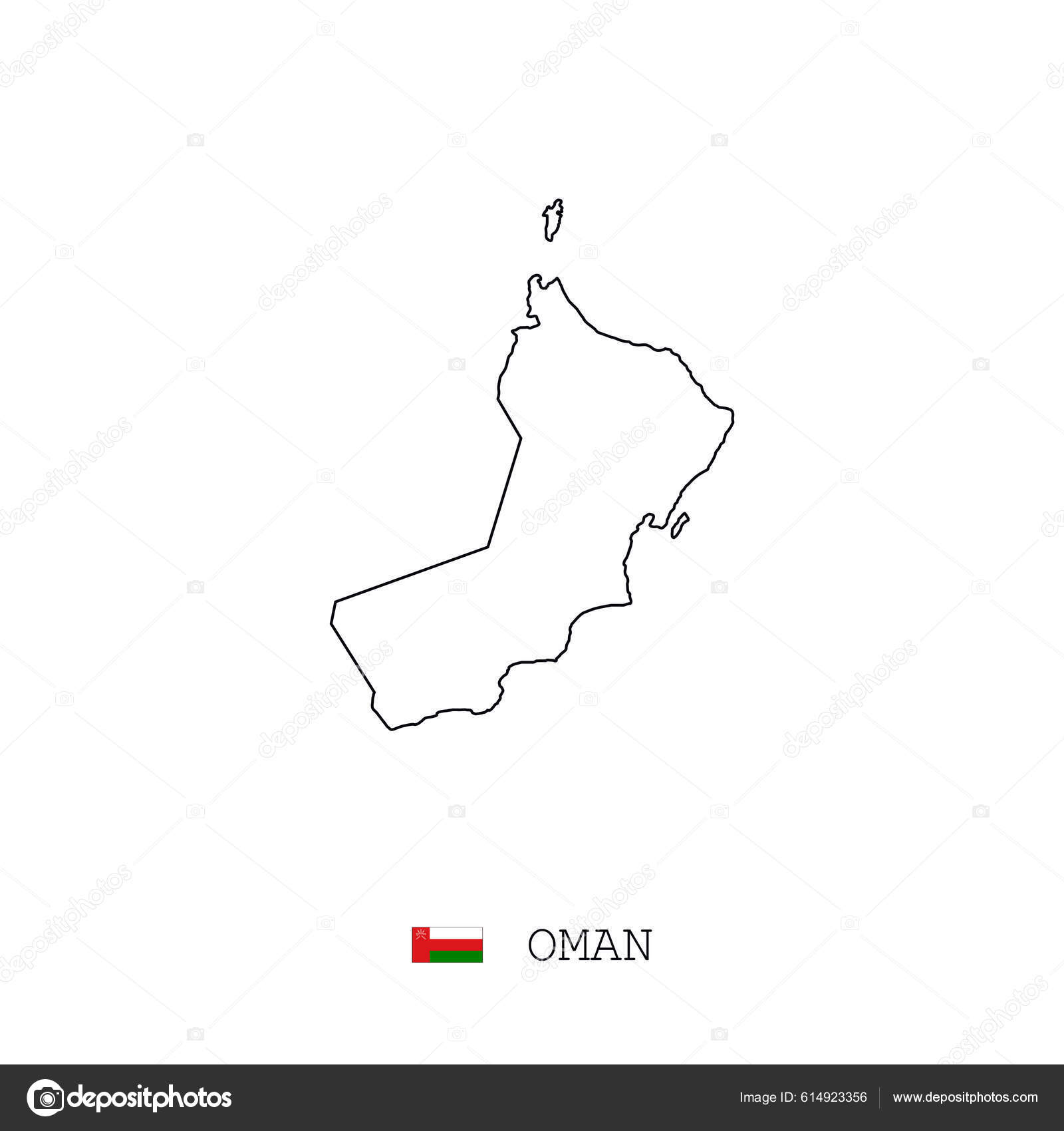 Oman Vektor Kort Skitse Linje Lineær Oman Sort Kort Hvid Stock-vektor ...