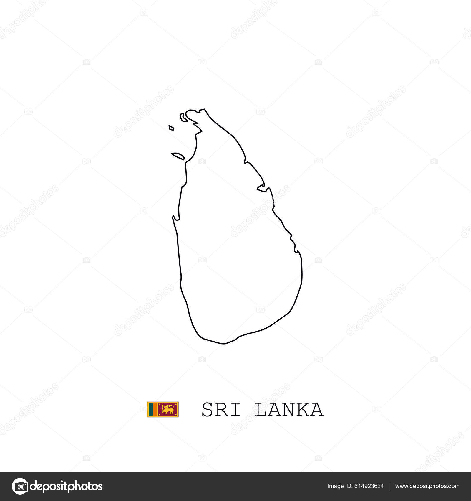 Sri Lanka Vector Map Outline Line Linear Sri Lanka Black Stock Vector ...
