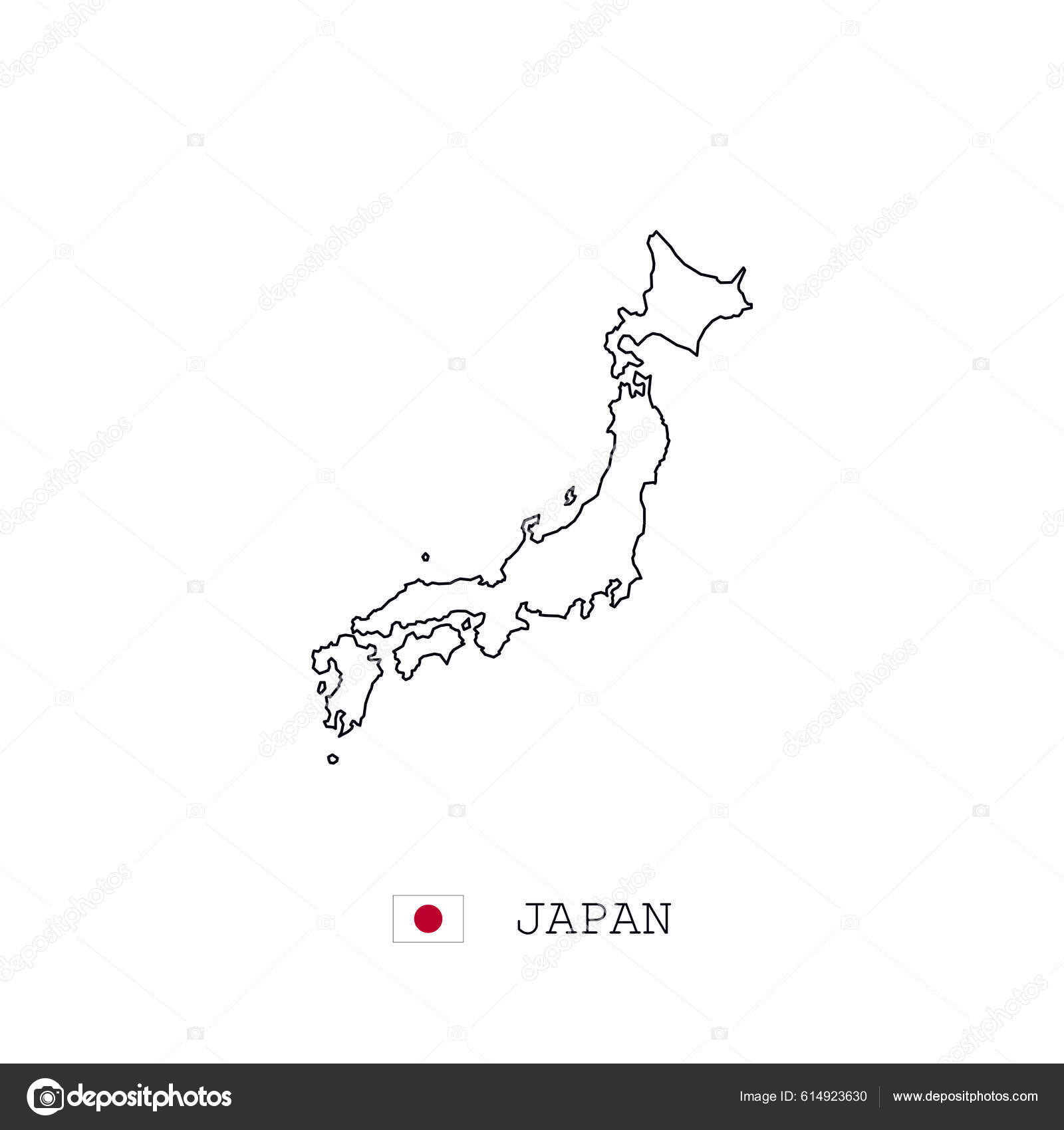 Japan Vector Map Outline Line Linear Japan Black Map White Stock Vector ...