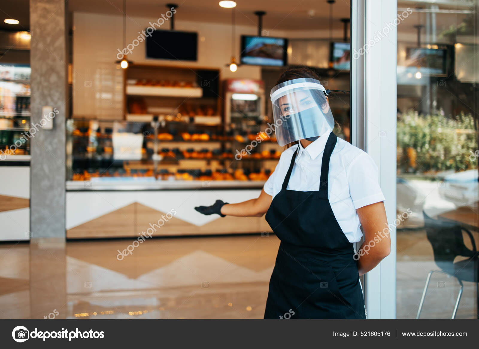 Beautiful Woman Face Shield Protective Mask Working Bakery Fast Food ...