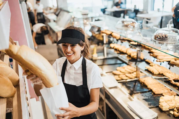 Beautiful Female Deli Worker Uniform Selling Fresh Pastries Bred ...