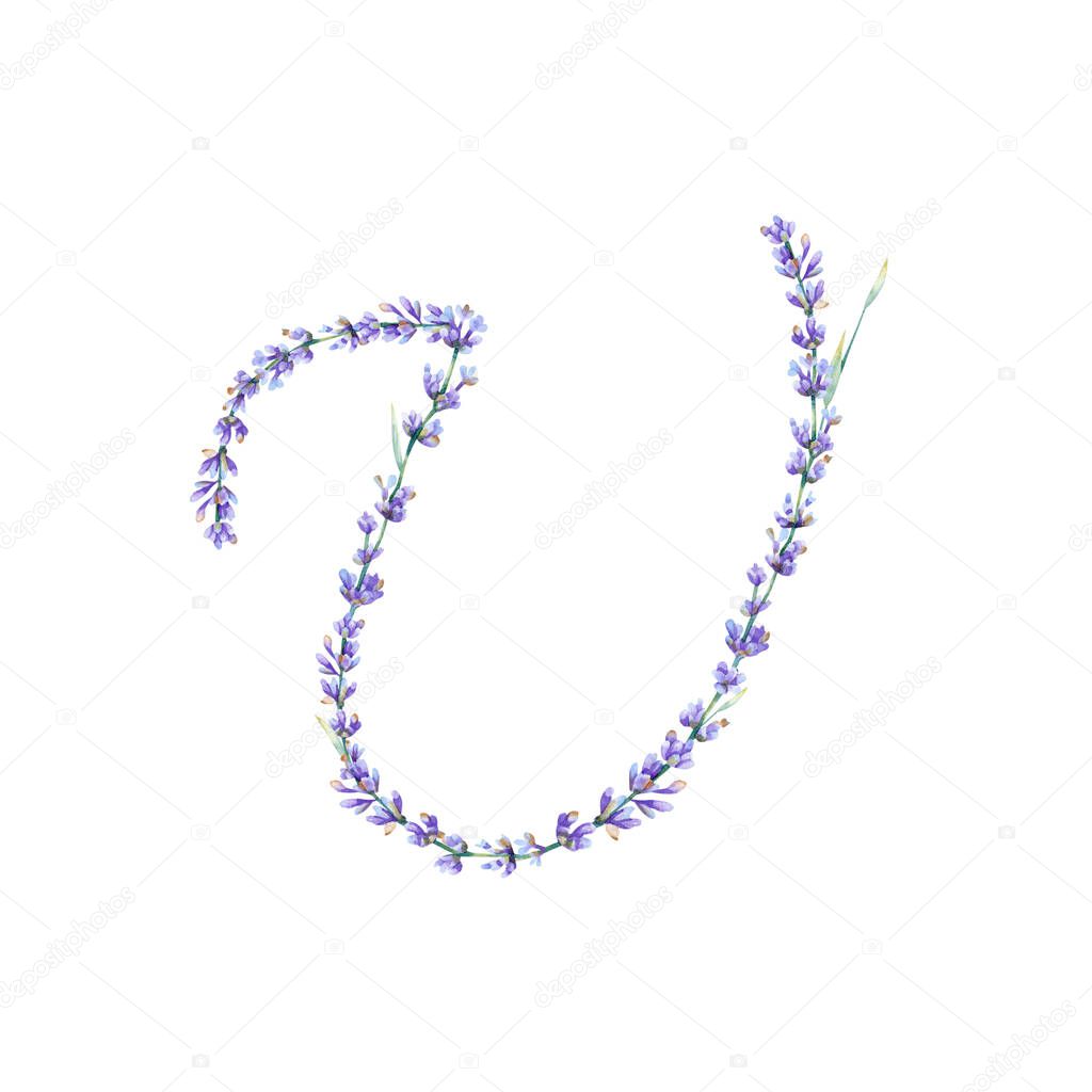 Carta Floral U. Acuarela dibujada a mano letra alfabeto con ilustración ...