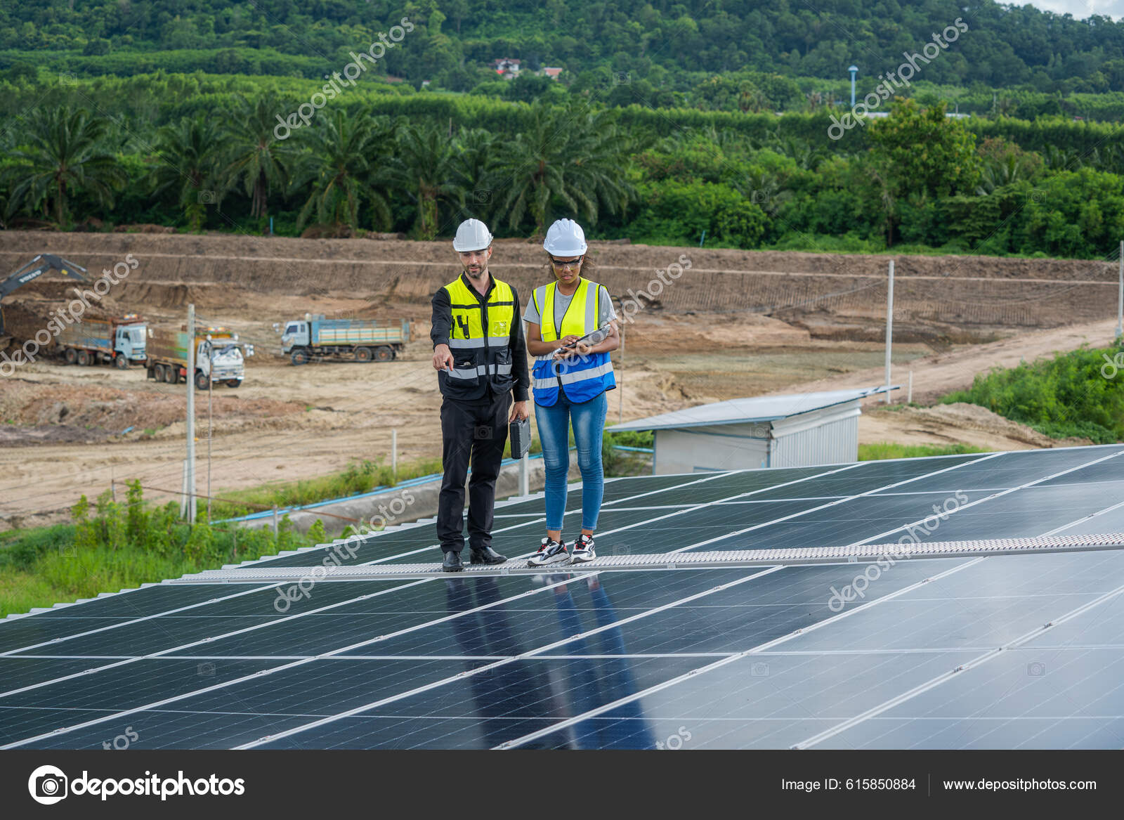 Technician Inspection Repair Solar Cell Roof Factory Service Check ...