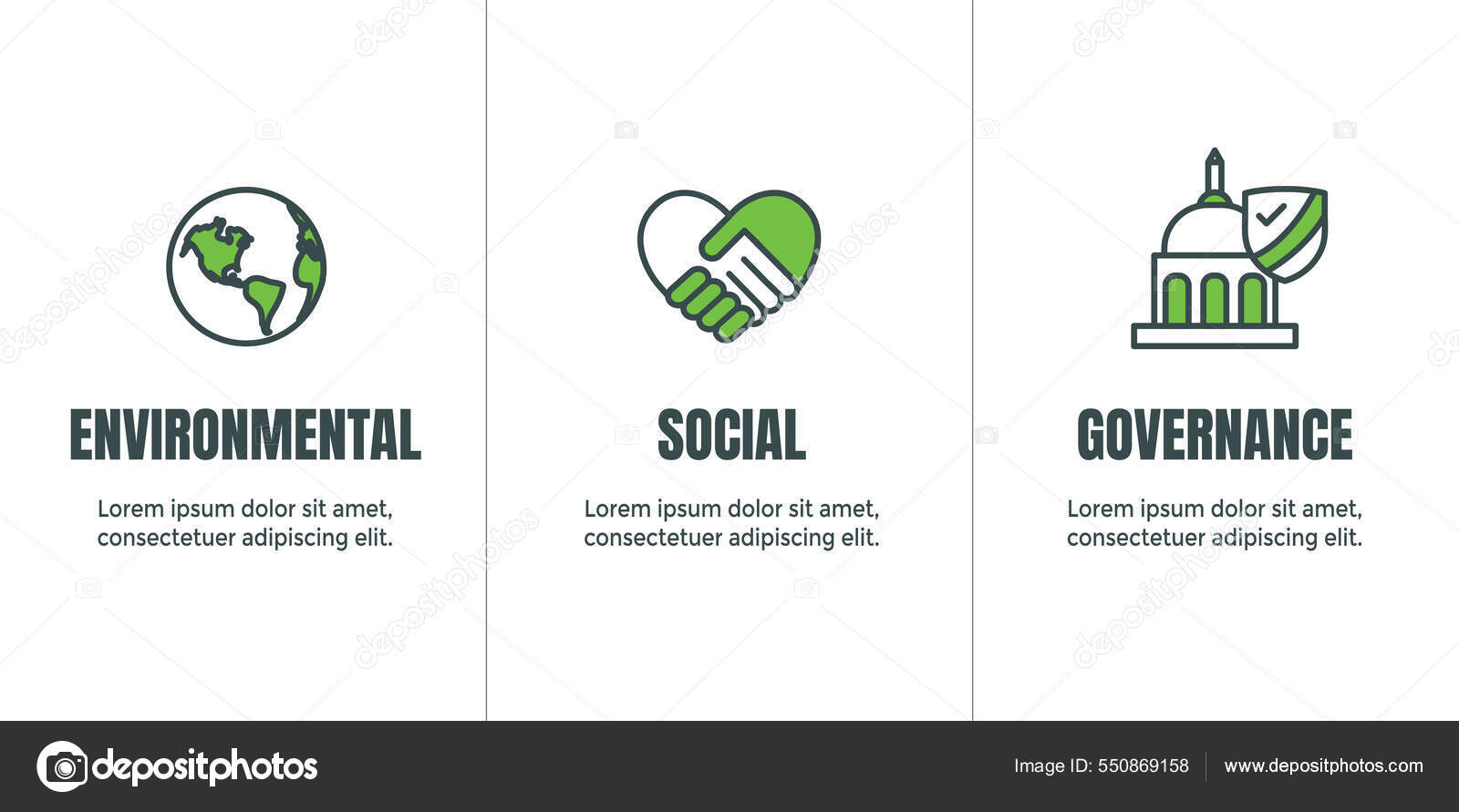 Environment Environmental Social Government Governance Icon Set Esg ...