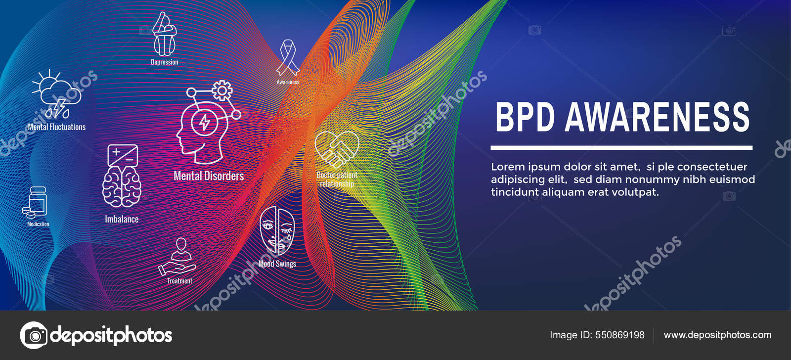 Bpd Borderline Personality Disorder Icon Set Web Header Background ...