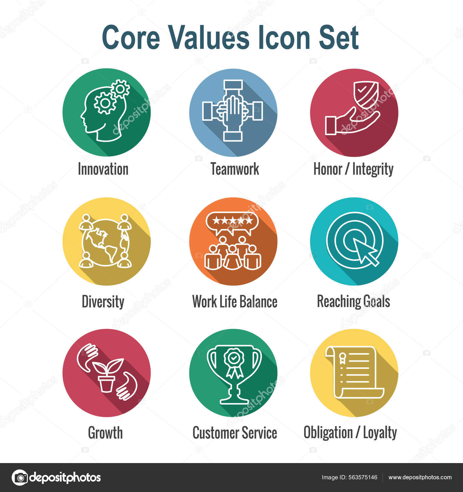Core Values Icon Set Teamwork Work Life Balance Diversity Stock Vector ...