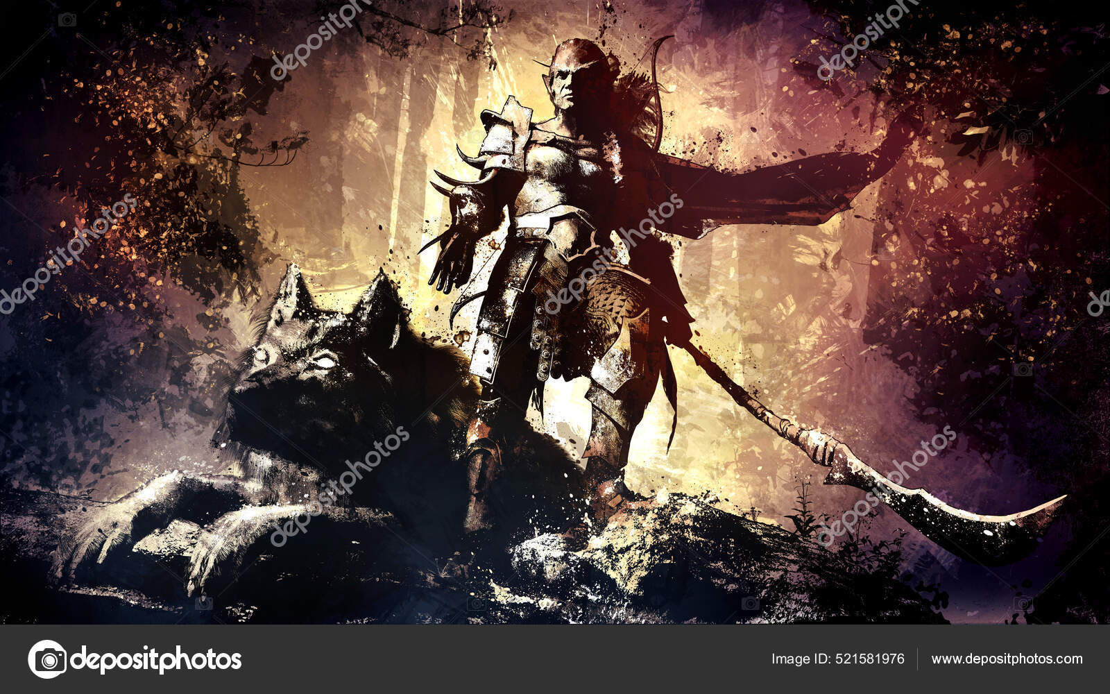 Brutal Elf Huntsman Glaive Stands Proudly Hill Looks Menacingly Ahead ...