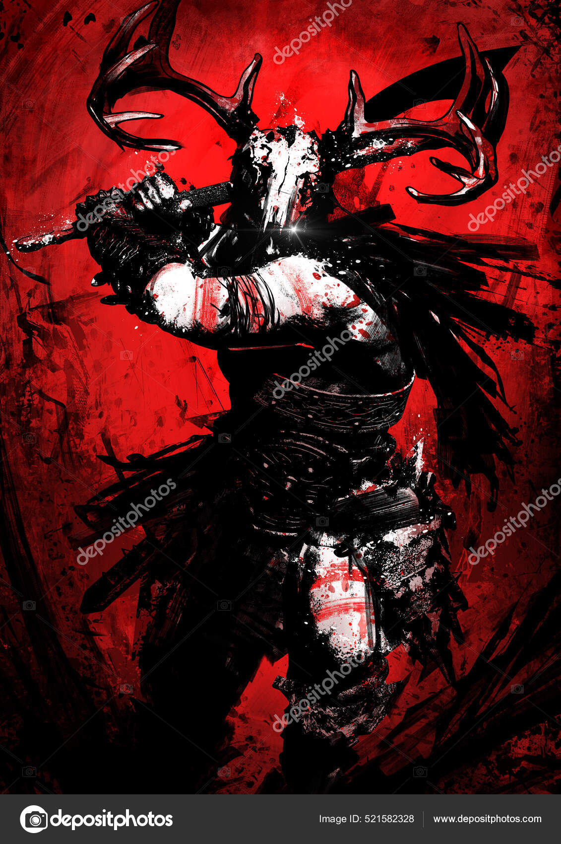 Furious Viking Helmet Shape Deer Skull Runs Battle Two Handed Stock ...