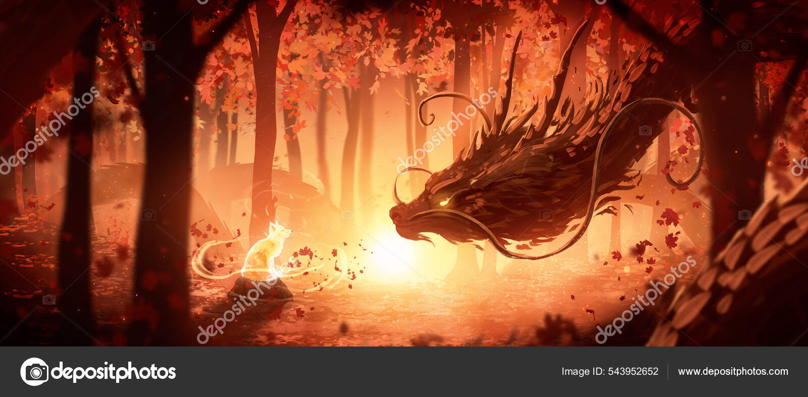 Huge Incredibly Long Forest Dragon Oriental Style Looks Curiously ...