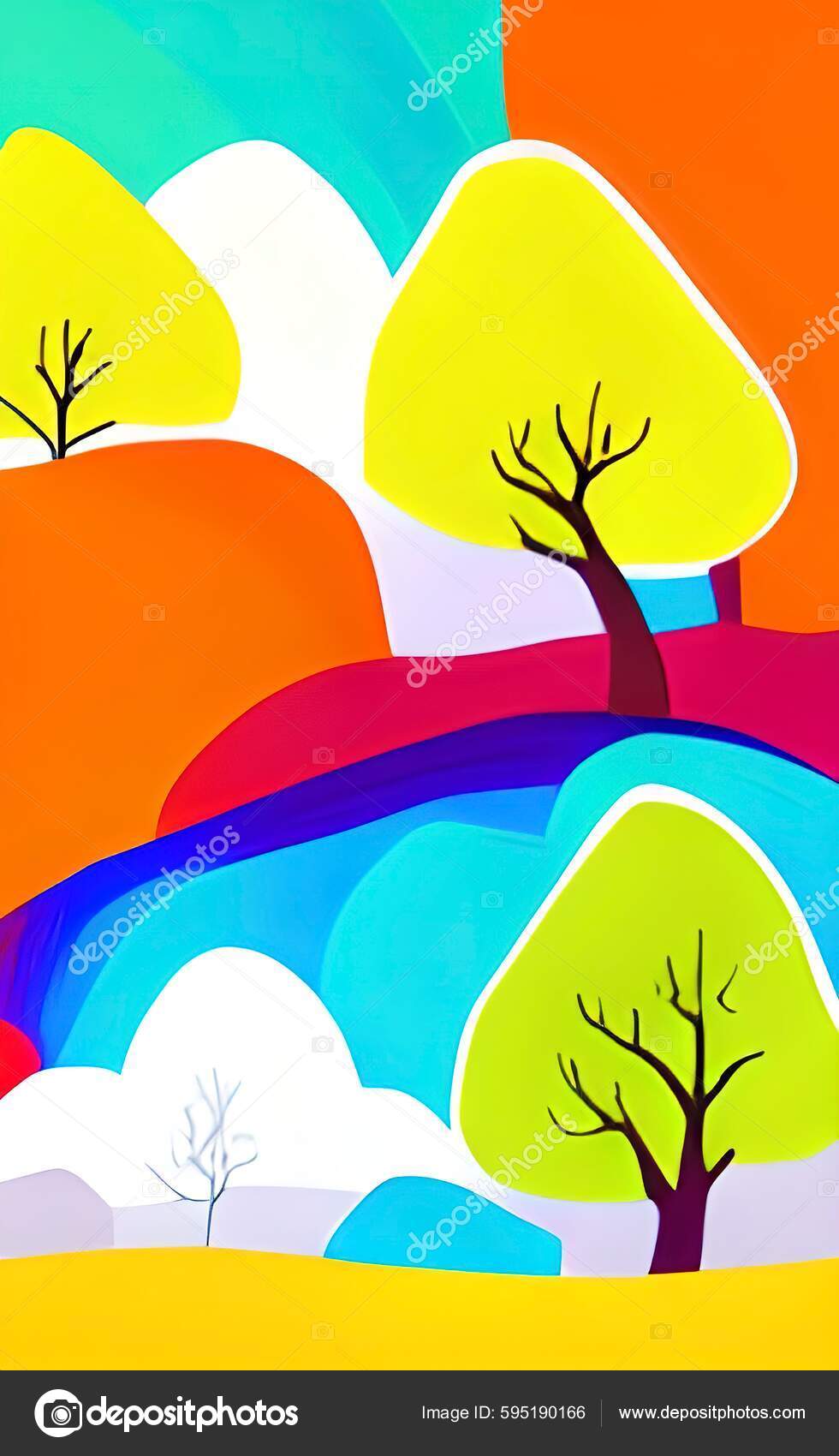 Colorful Landscape Trees Hills Stock Vector by ©yskandag 595190166