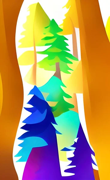 Colorful Landscape Trees Hills Stock Vector by ©yskandag 595190166