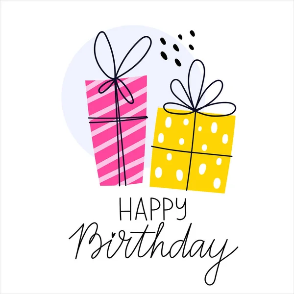 Happy Birthday Greeting Card Design Hand Drawn Cupcake Candles ...