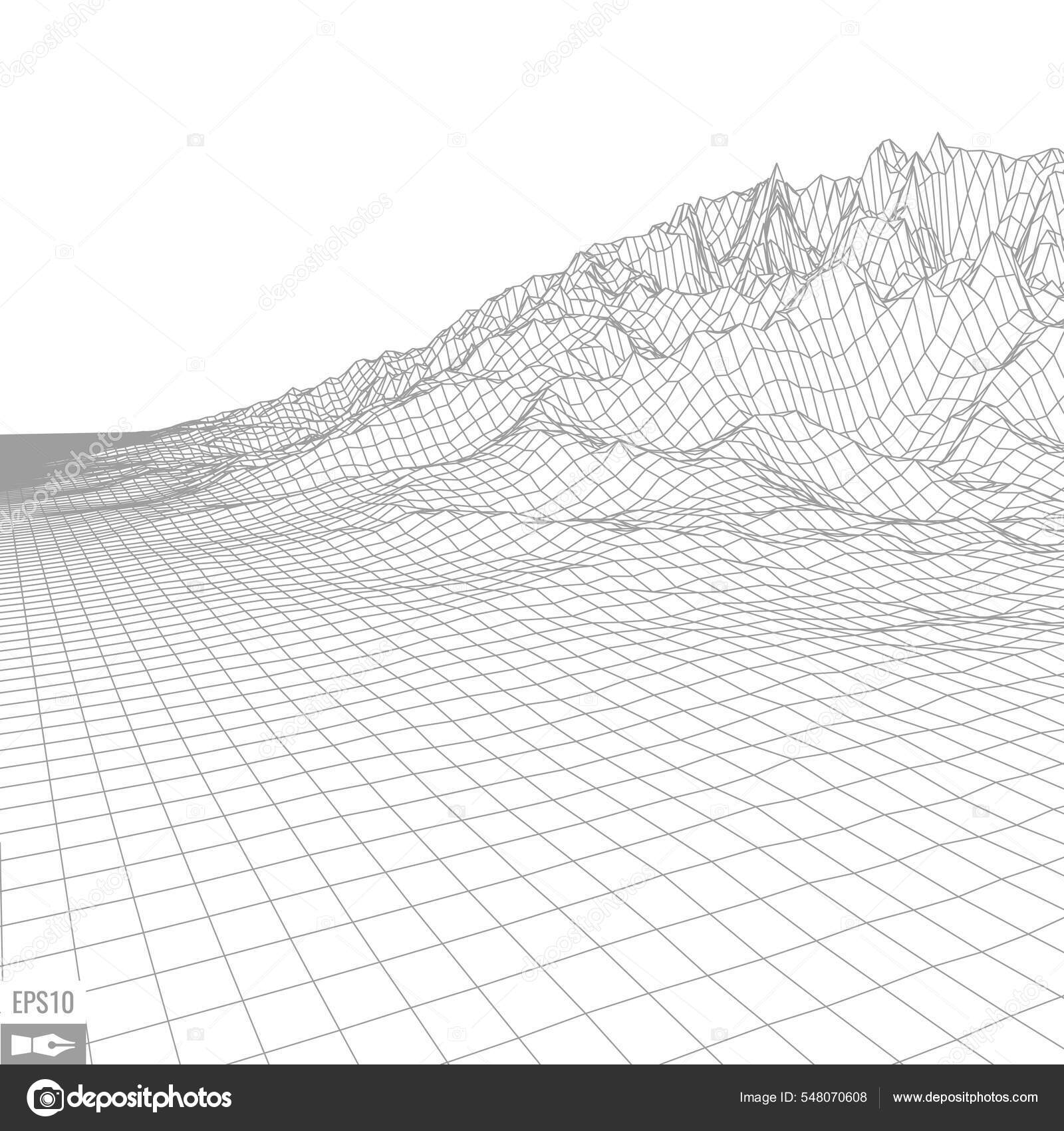 Wireframe landscape on white background. Abstract geometric vector ...