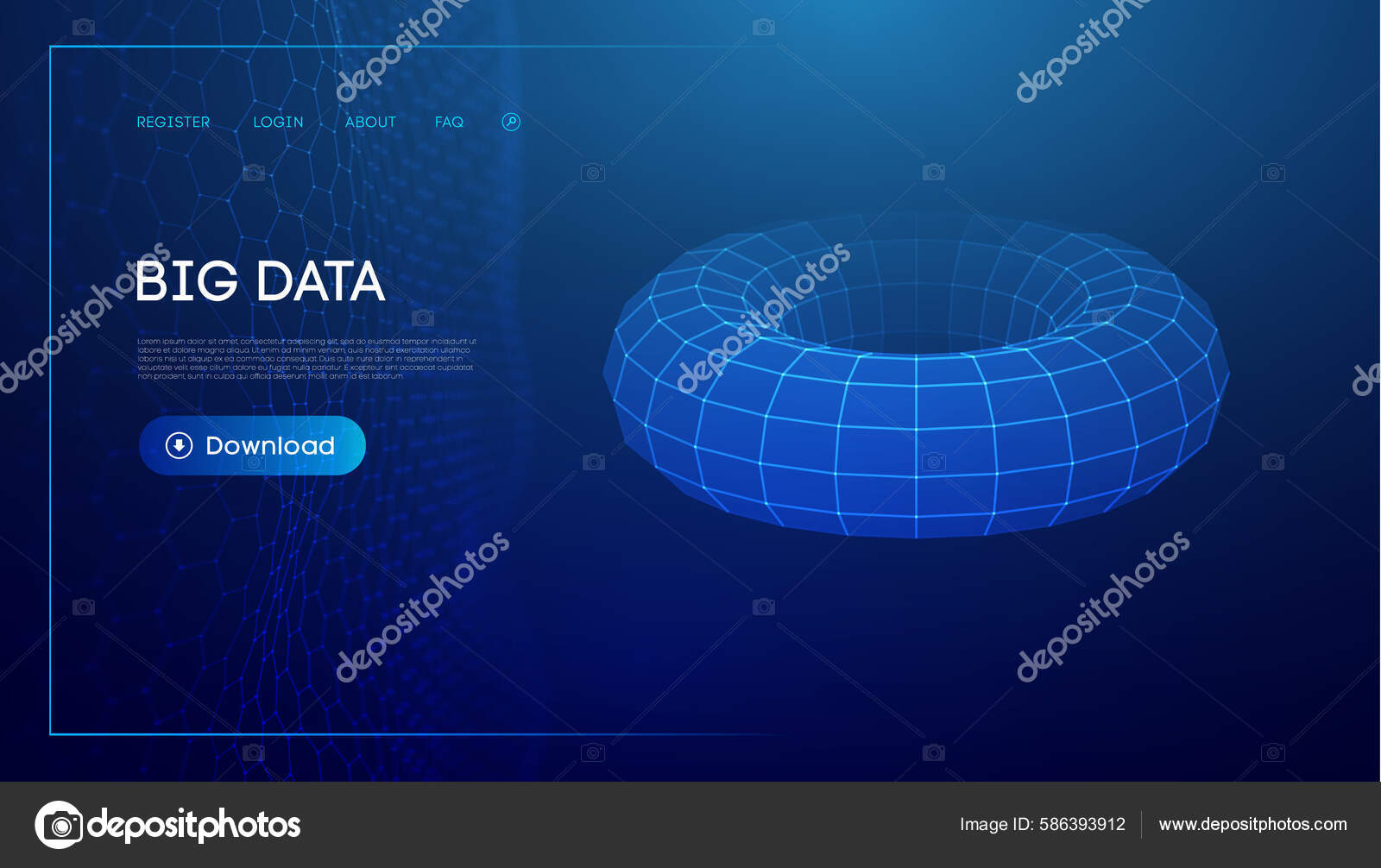 Torus Tech Chain Link Geometric Background Big Data Vector Perspective ...