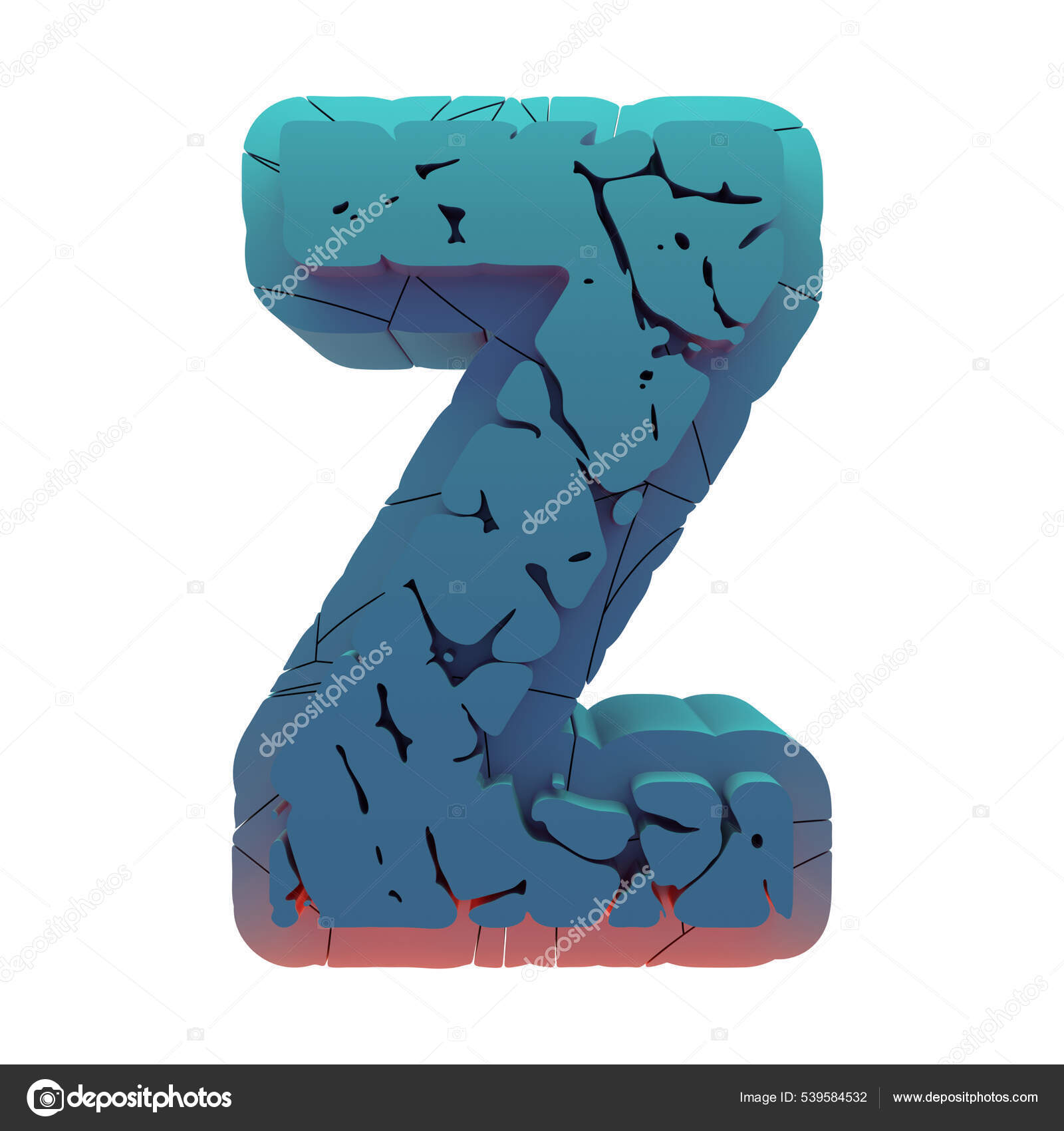 Rendered Illustration Molded Cracked Letter Layered Art Font Stock ...