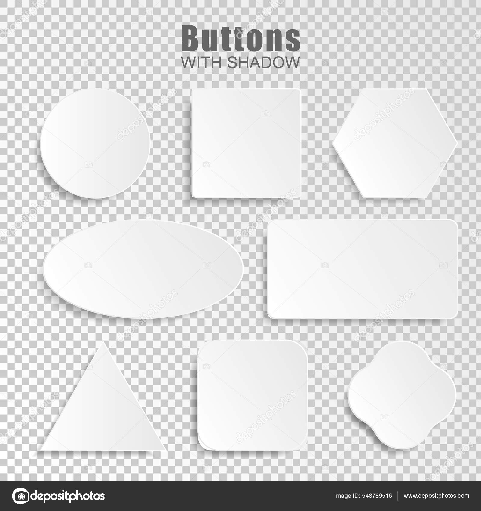 Vector white blank button set. Round square rounded buttons on a ...