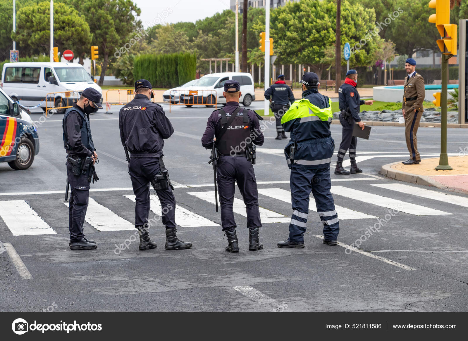 Huelva Spain October 2021 Back View Spanish Police Local National ...