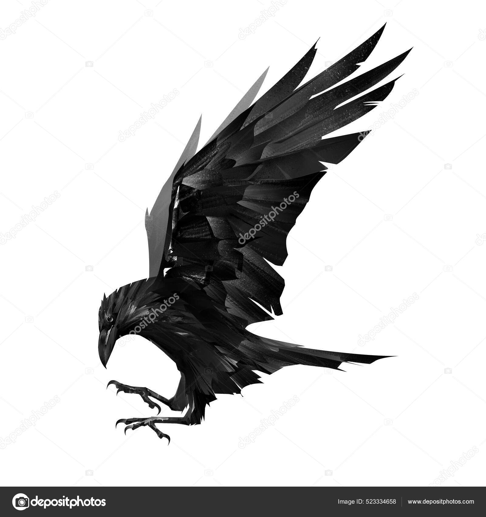 Silueta De Cuervo Volando Pájaro Cuervo Negro Volando En El Cielo.