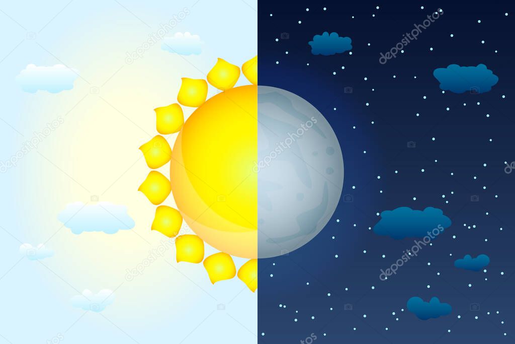 Mitad sol y mitad luna como concepto de día de equinoccio vernal u ...
