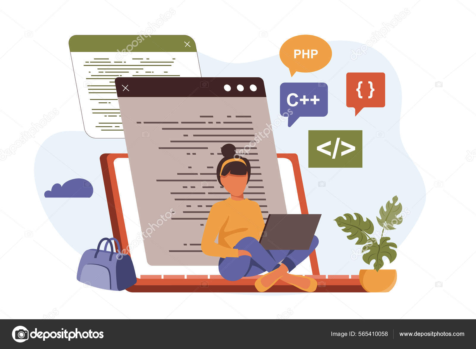 Programmer Working Isolated Set Flat Design People Programming Software ...
