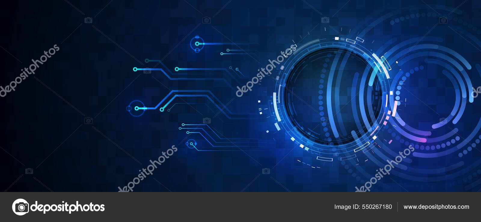 Tech Computer Digital Technology Concept Wide Blue Background Various ...