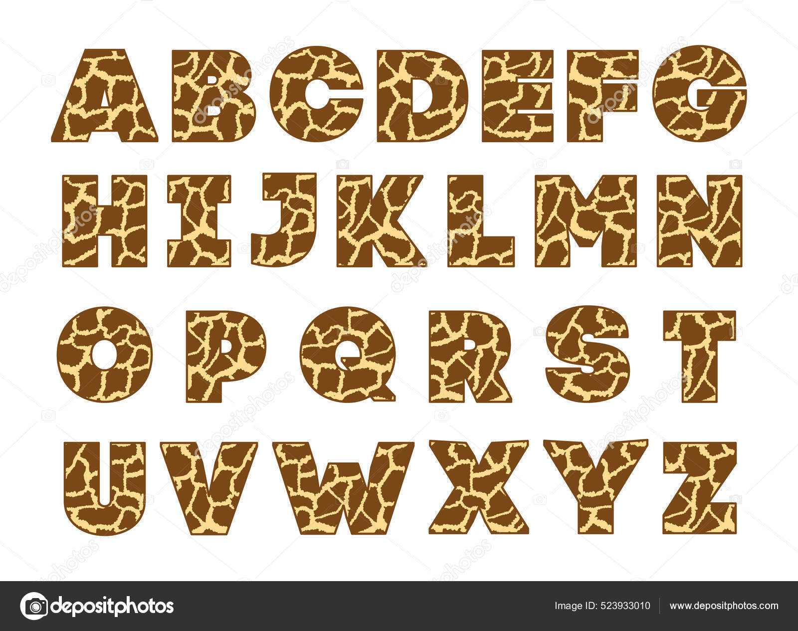 Fuente animal para carteles. Piel de mamíferos. Alfabeto jirafa retro ...