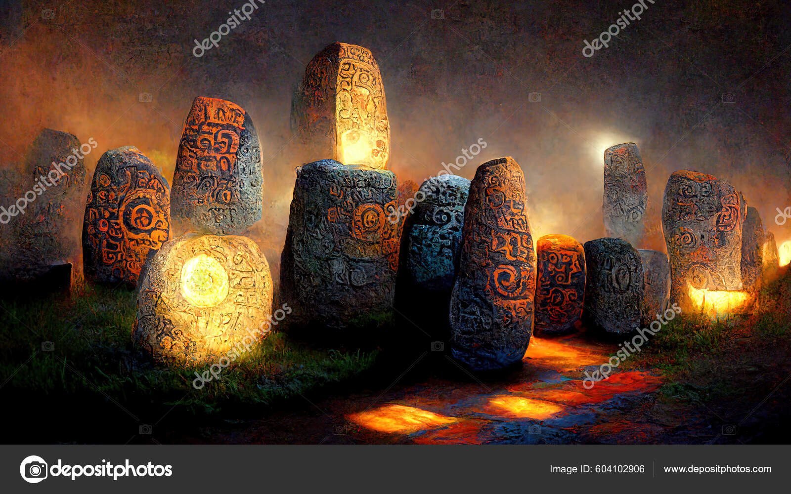 Runes Stone Cuneiform Celtic Patterns Magic Books Artifacts Stock Photo ...