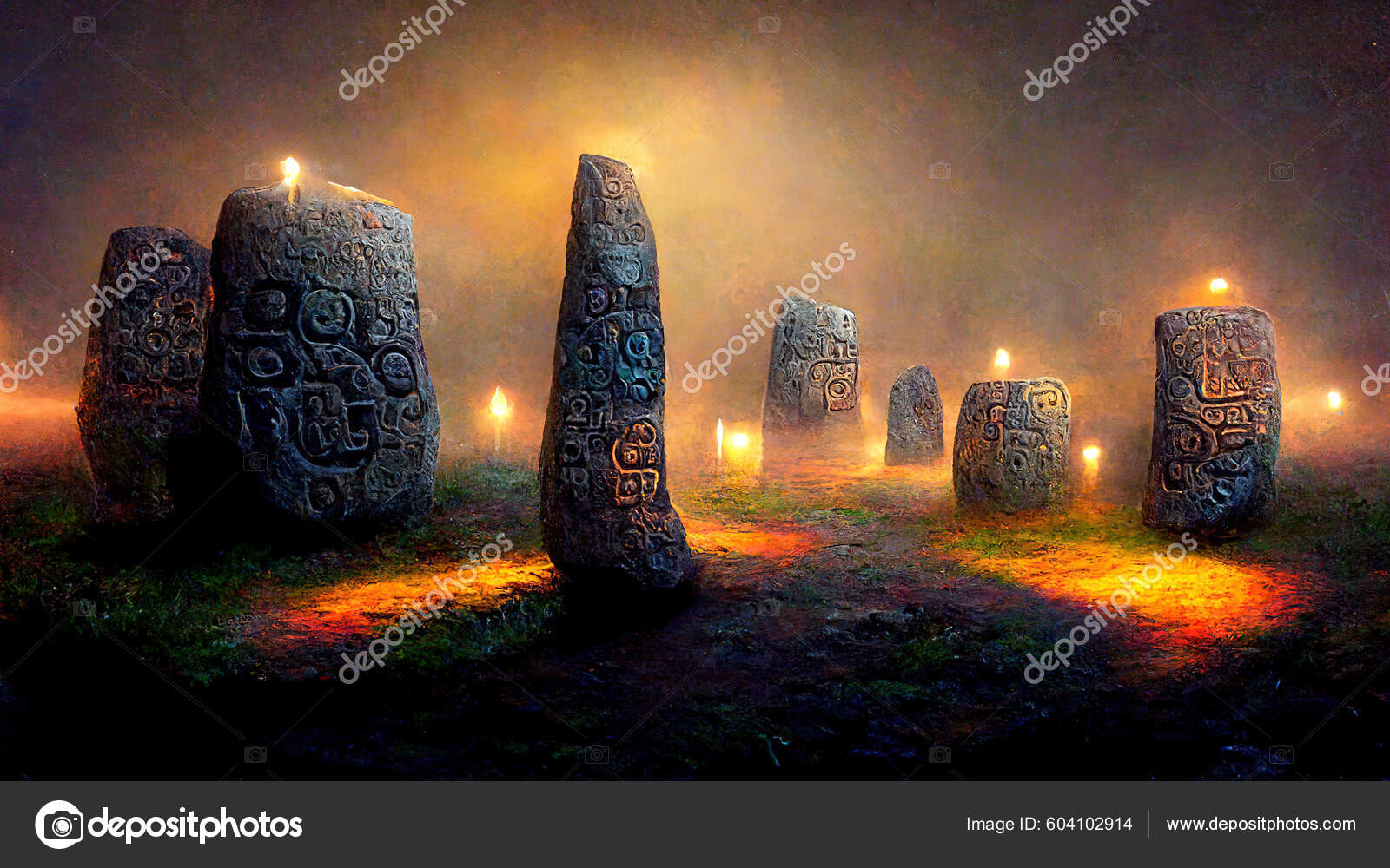 Runes Stone Cuneiform Celtic Patterns Magic Books Artifacts Stock Photo ...
