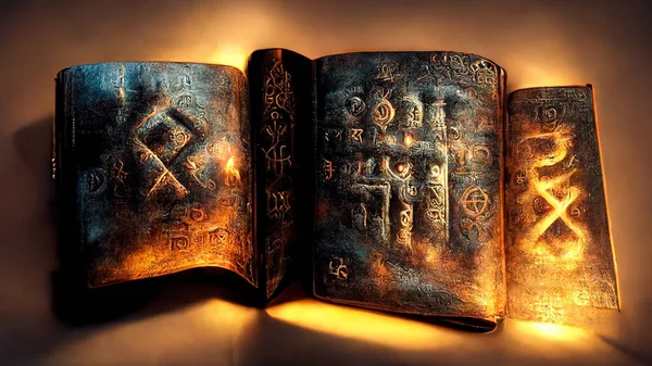 Runes, stone, cuneiform, Celtic patterns, magic books. Artifacts. Ai ...
