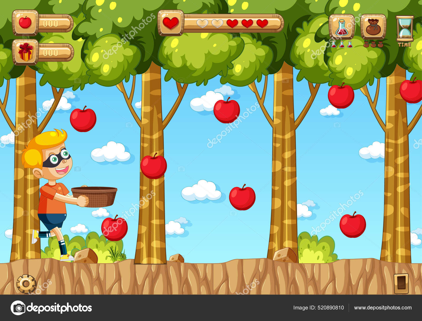 Recoger Manzanas Plataforma Plantilla Juego Ilustración Ilustración de ...