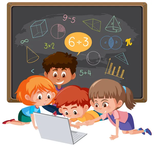 Cartoon Students Working On Math