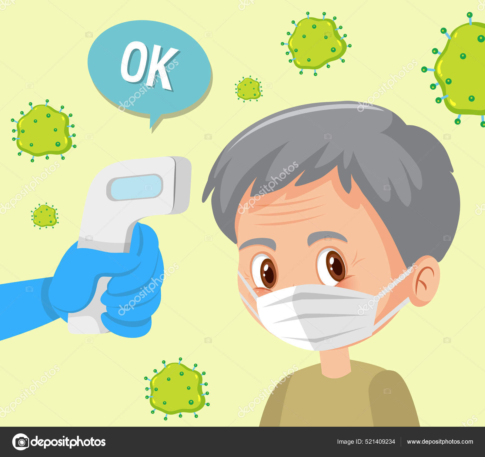 Old Man Cartoon Character Body Temperature Checking Illustration Stock ...