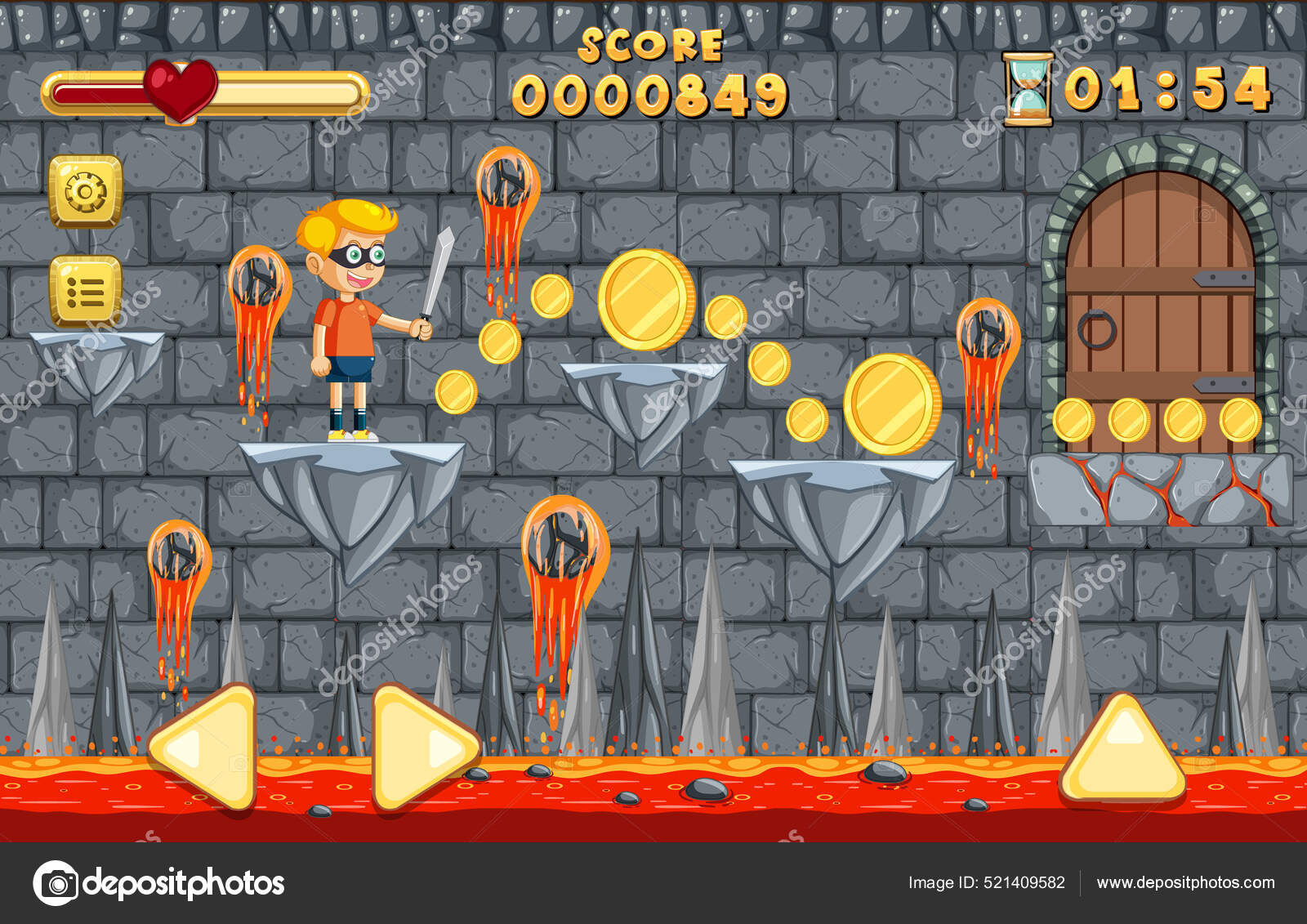 Lava Cave Platformer Game Template Illustration Stock Illustration by ...