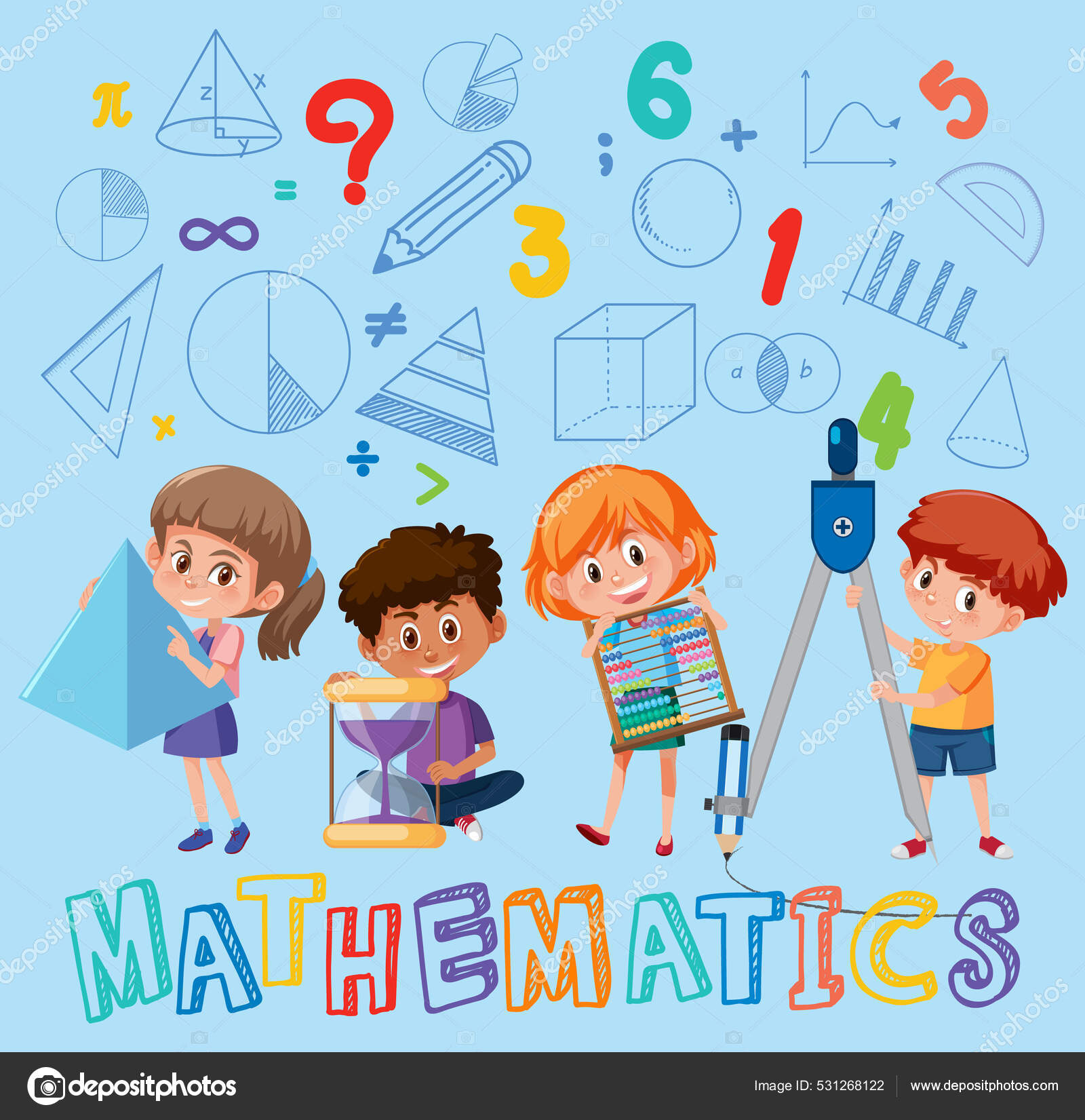 Kids Holding Math Object Math Background Illustration Stock Vector by ...
