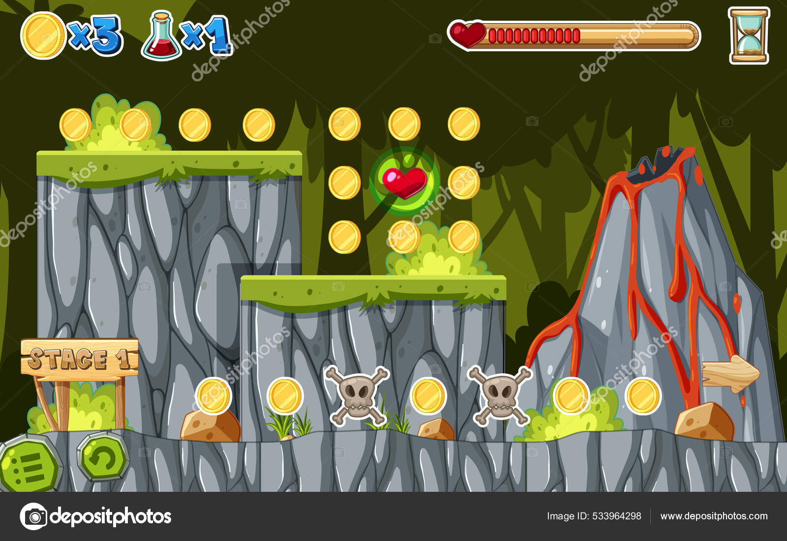 Game Template Volcano Scene Illustration Stock Illustration by ©brgfx ...