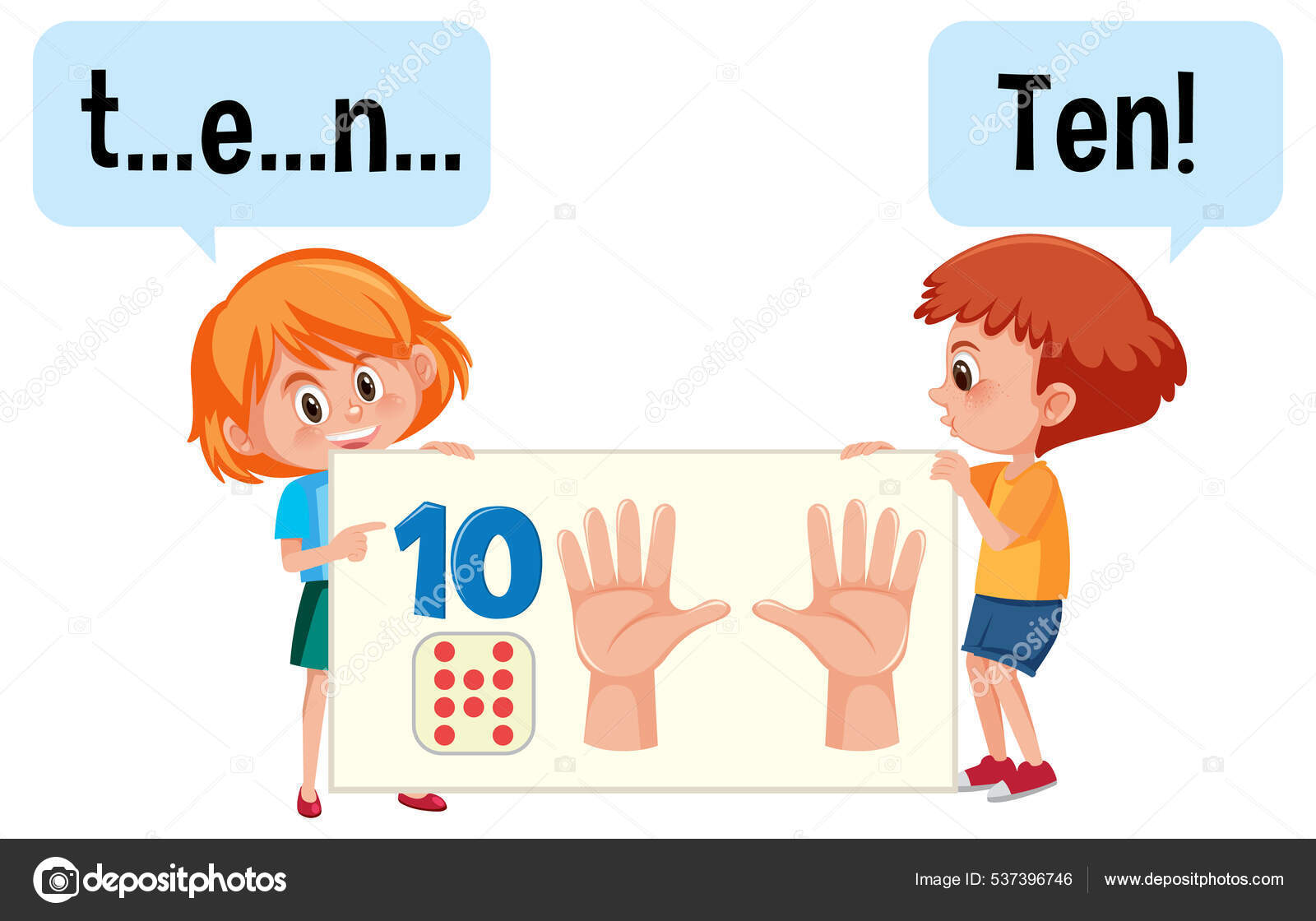 Personaje Dibujos Animados Dos Niños Deletreando Ilustración Número ...