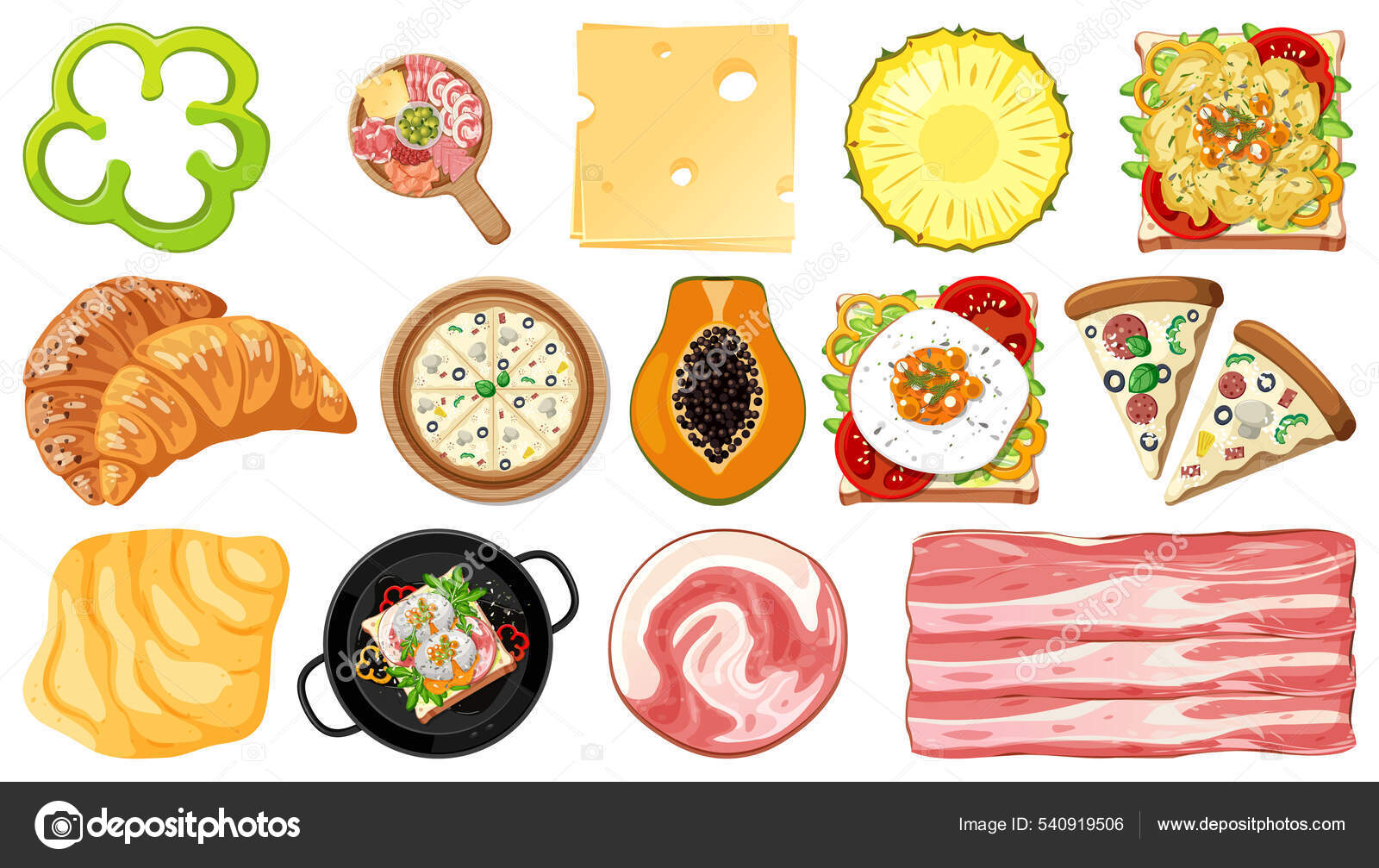 Collection Food Ingredients White Background Illustration Stock Vector ...